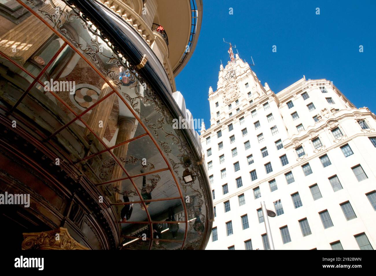 Telefonica building from Montera corner. Gran Via street, Madrid, Spain ...