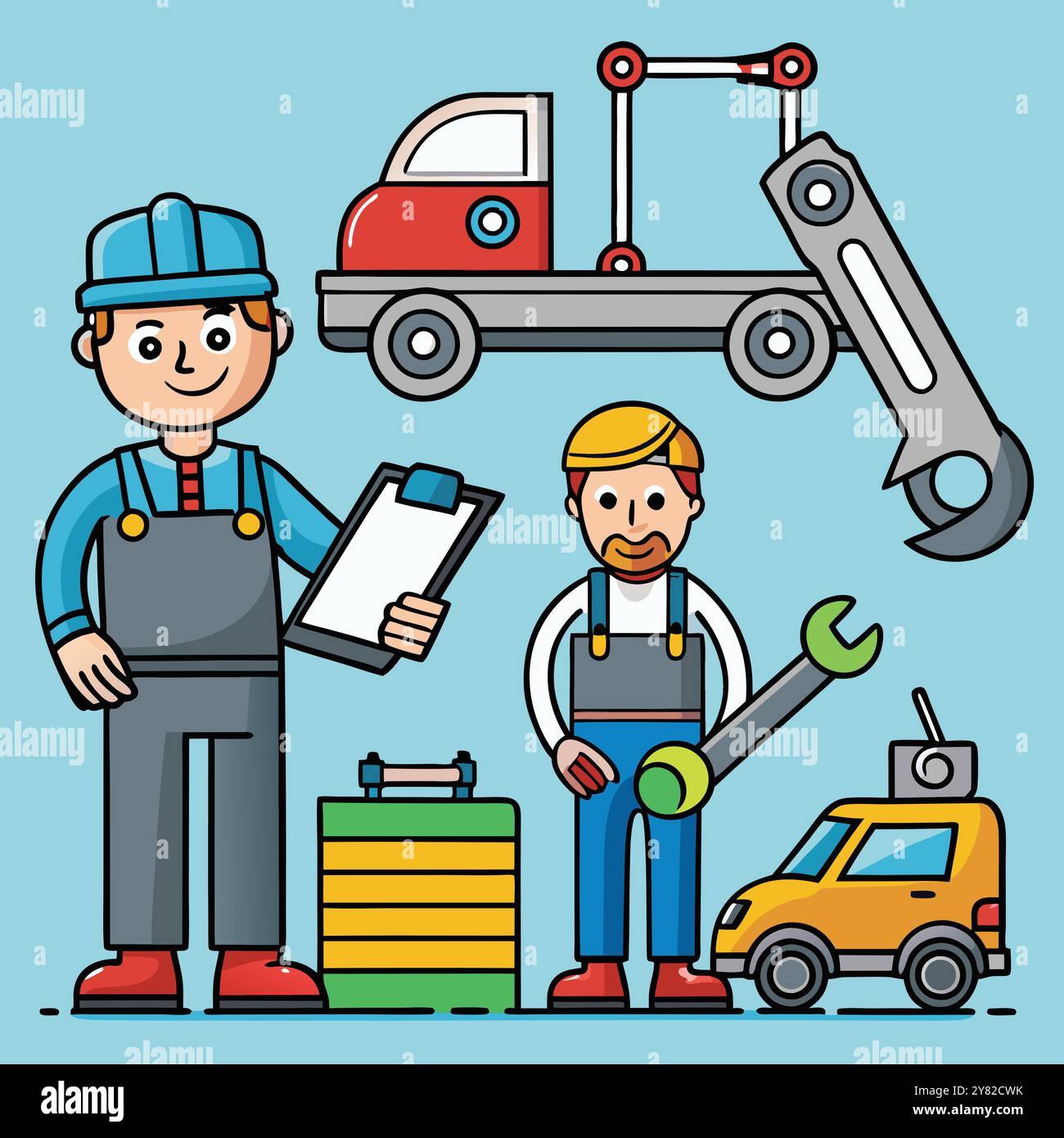 Mechanic standing clipboard next Stock Vector Images - Alamy