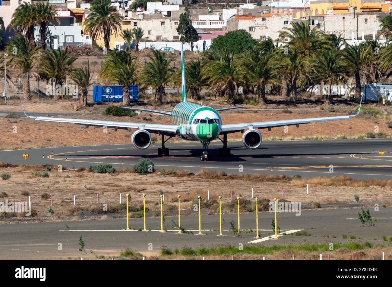 Boeing 757 airliner of the Condor airline with special green striped ...