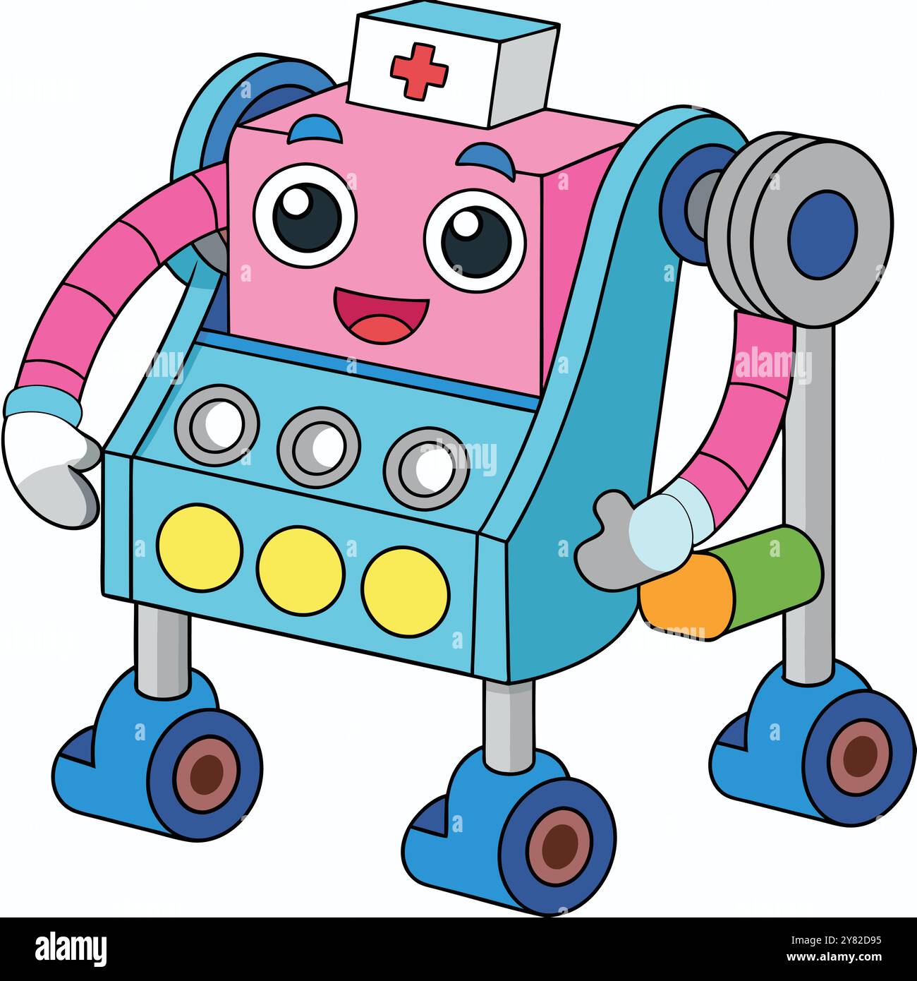 A friendly. cartoon robot wearing a nurses hat. Perfect for childrens ...
