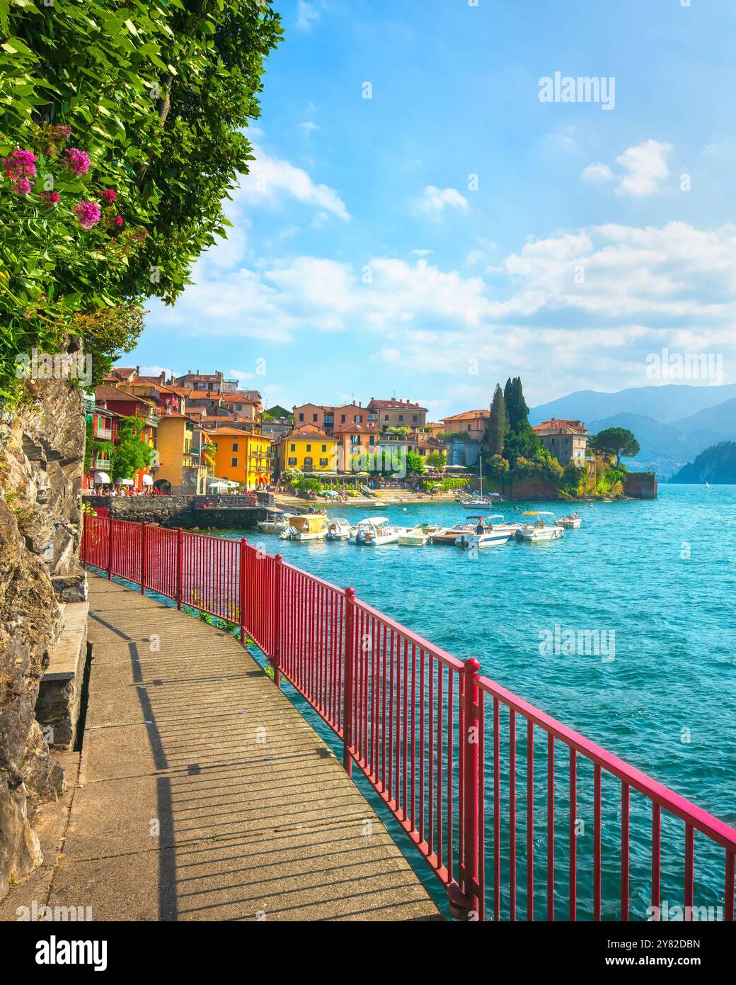 Varenna Walk of Lovers in Lake Como. Italian traditional lake village ...