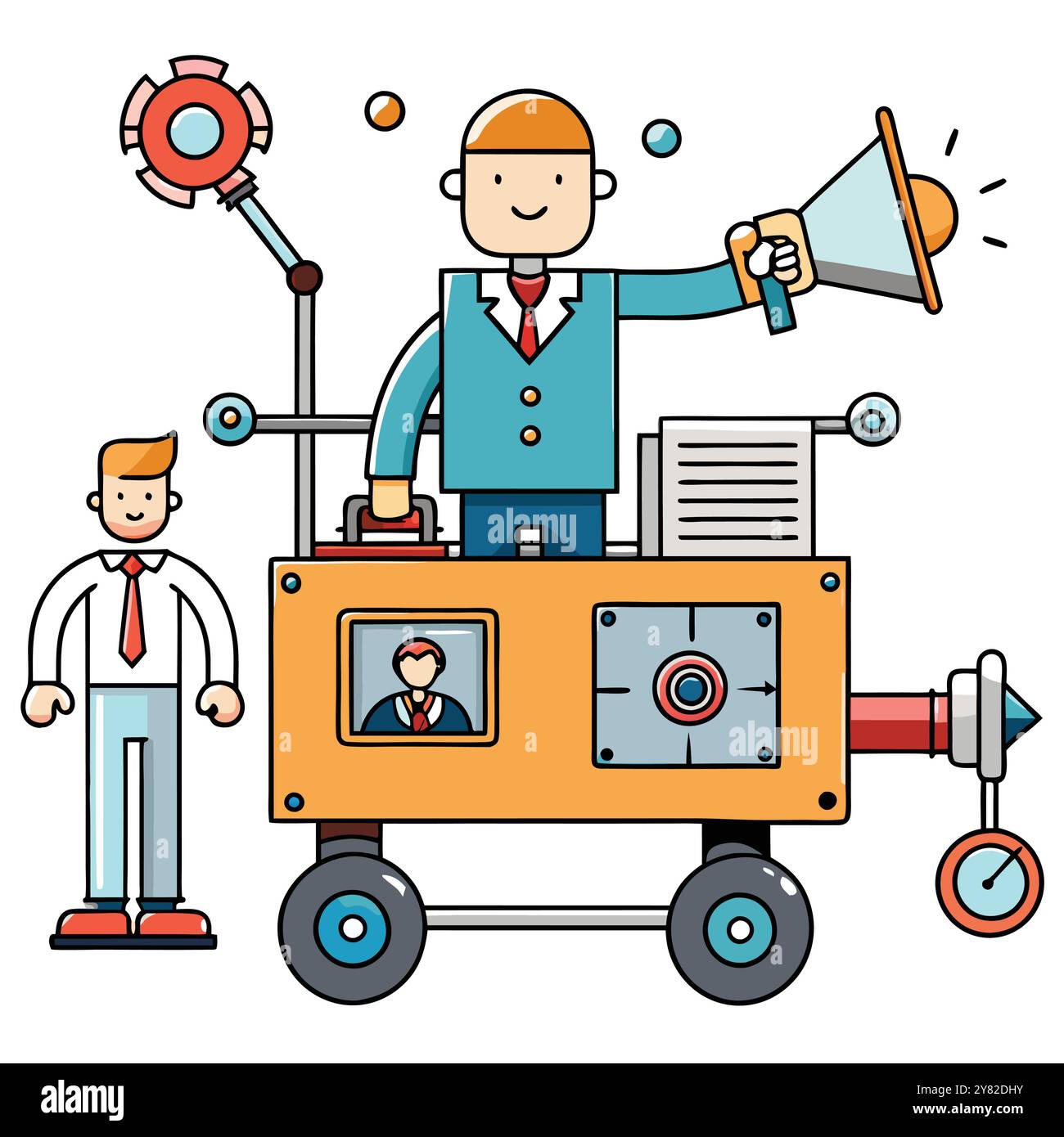 A cartoon illustration depicting a businessman on a metaphorical ...