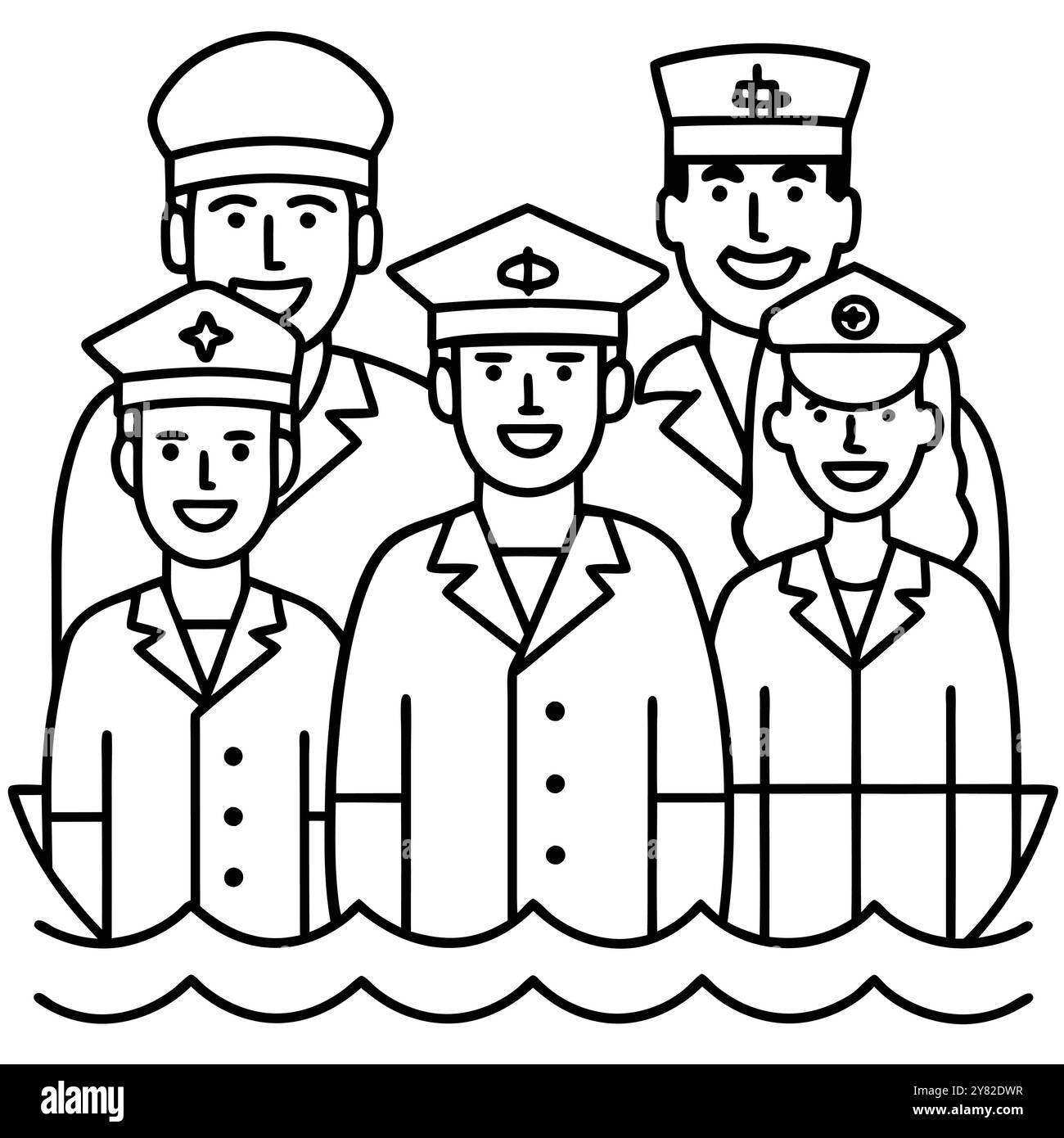 A simple line drawing of four crew members in uniform. Ideal for ...
