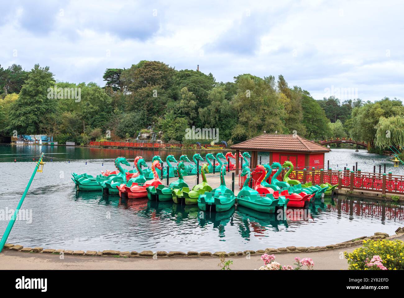 Boating lake in the Peasholm Park, an oriental themed municipal park in ...