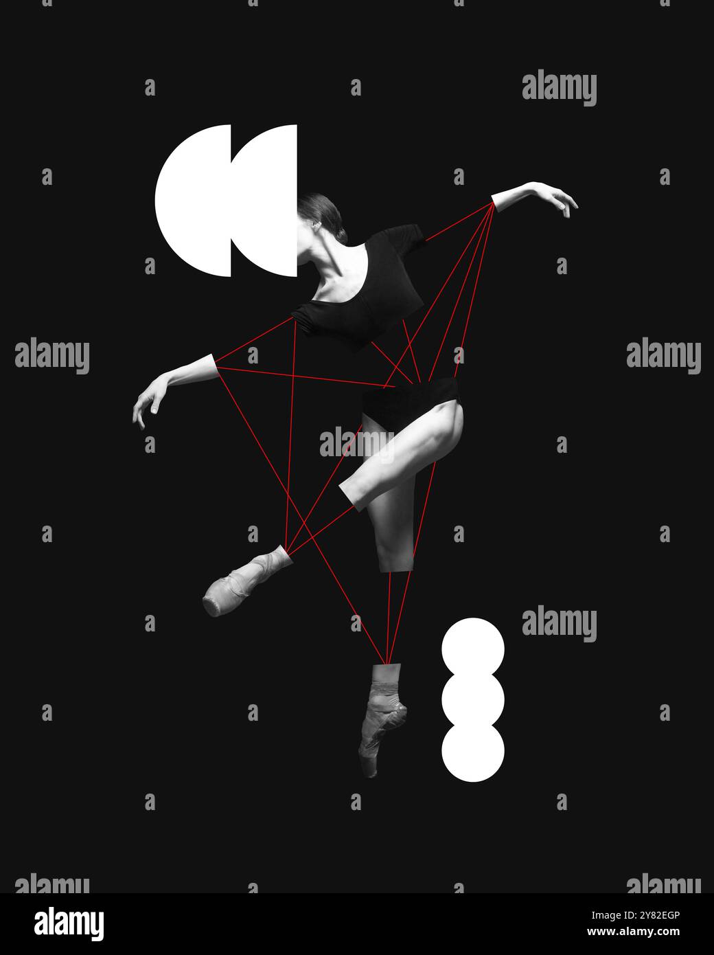 Poster. Contemporary art collage. Dancer in sleek pose, connected to ...
