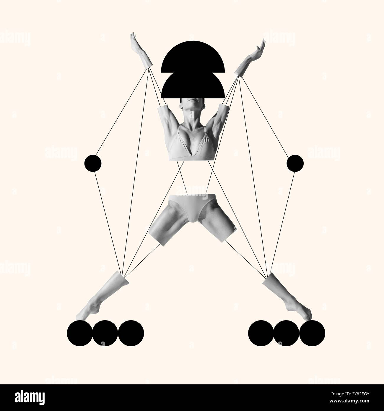 Poster. Contemporary art collage. Powerful dancer stretching with bold ...