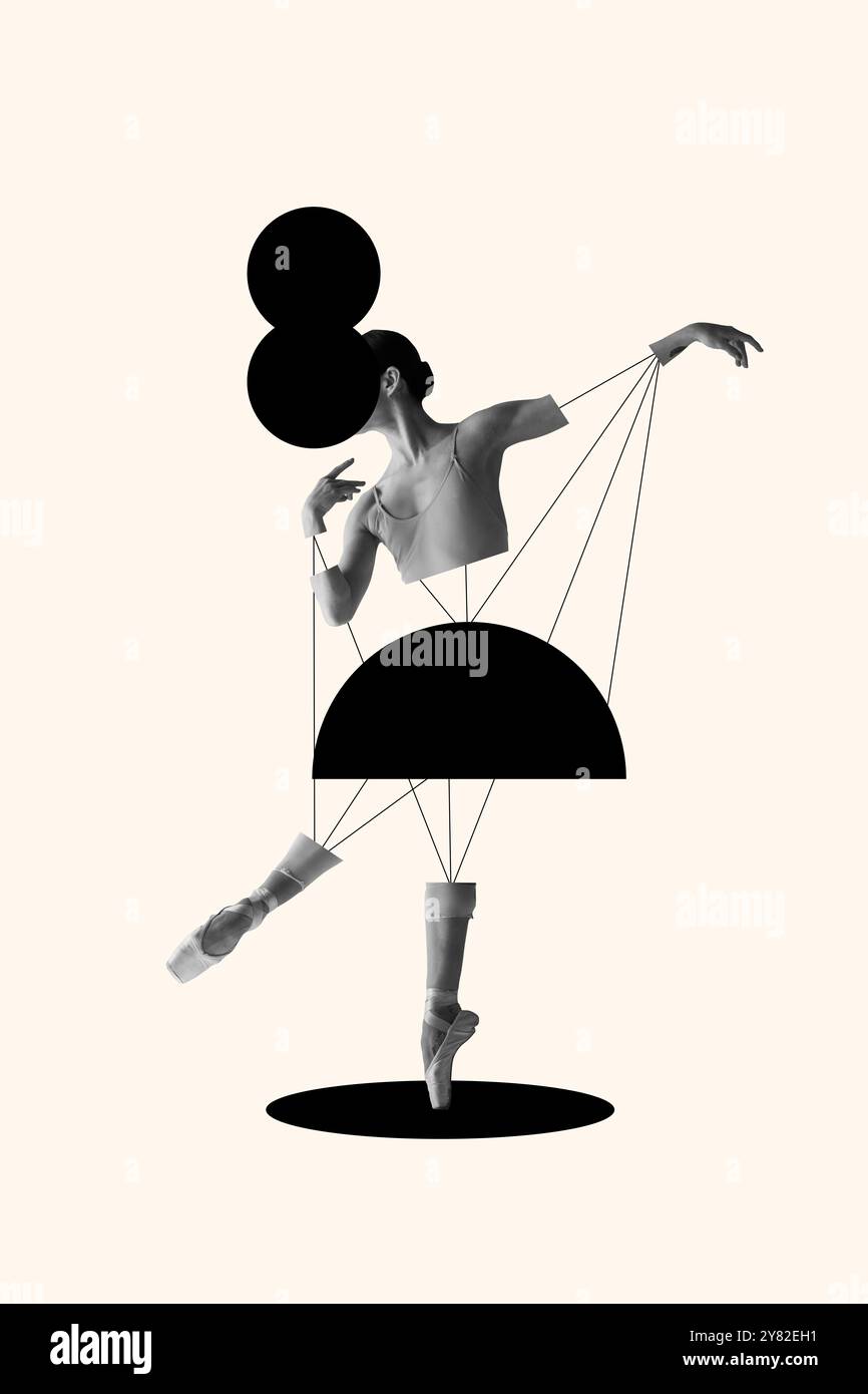 Poster. Contemporary art collage. Graceful ballet pose with delicate ...