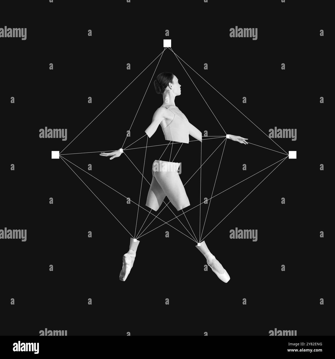 Poster. Contemporary art collage. Dancer encapsulated by geometric ...