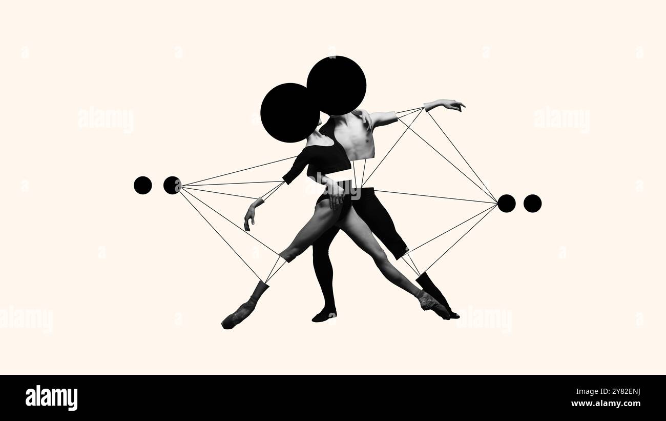 Poster. Contemporary art collage. Ballet pair intertwined in delicate ...