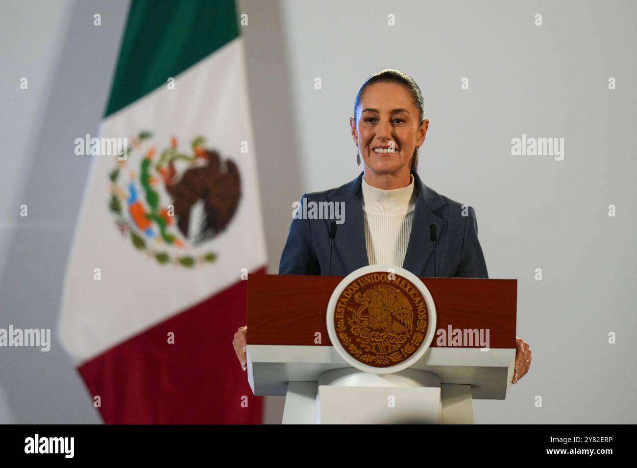 Mexican President Claudia Sheinbaum gives a media briefing from the ...