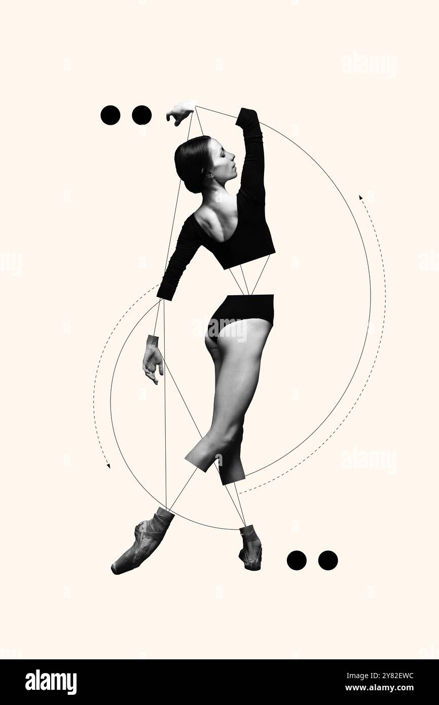 Poster. Contemporary art collage. Dancer poised in delicate balance ...