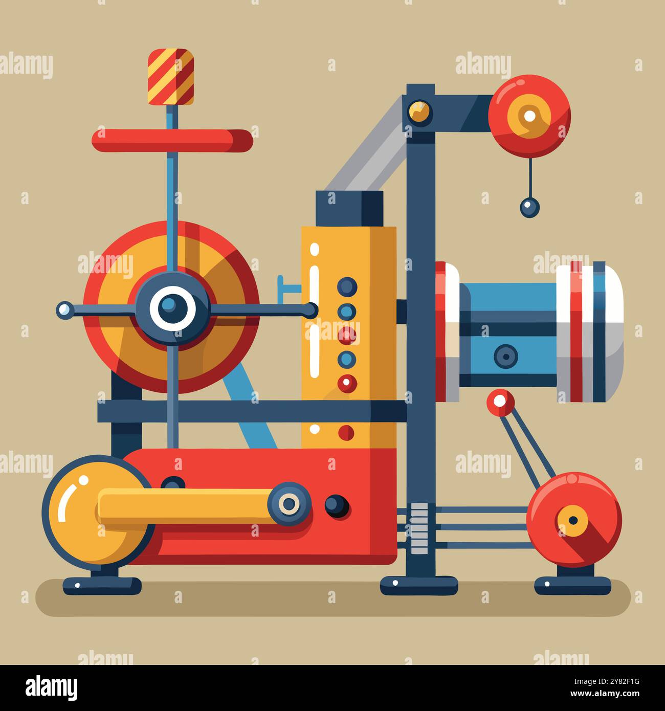 A colorful and playful illustration of a whimsical machine with gears ...