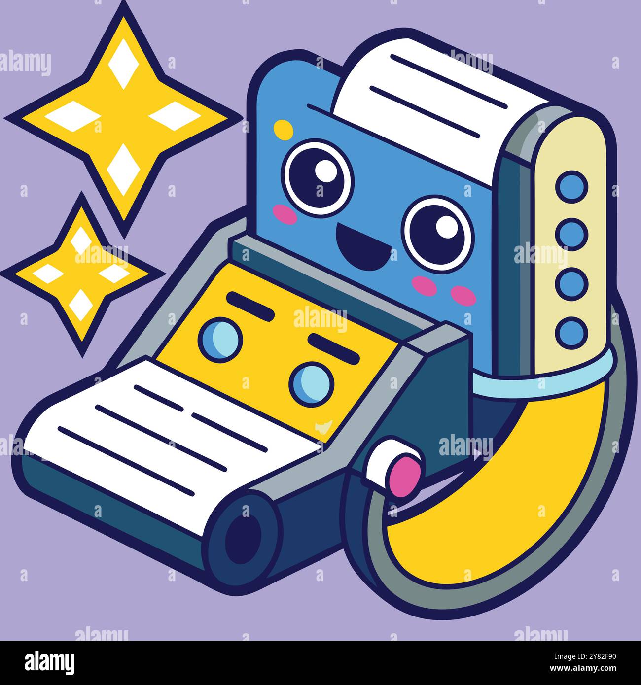 A cute cartoon illustration of a camera with a friendly face. stars ...