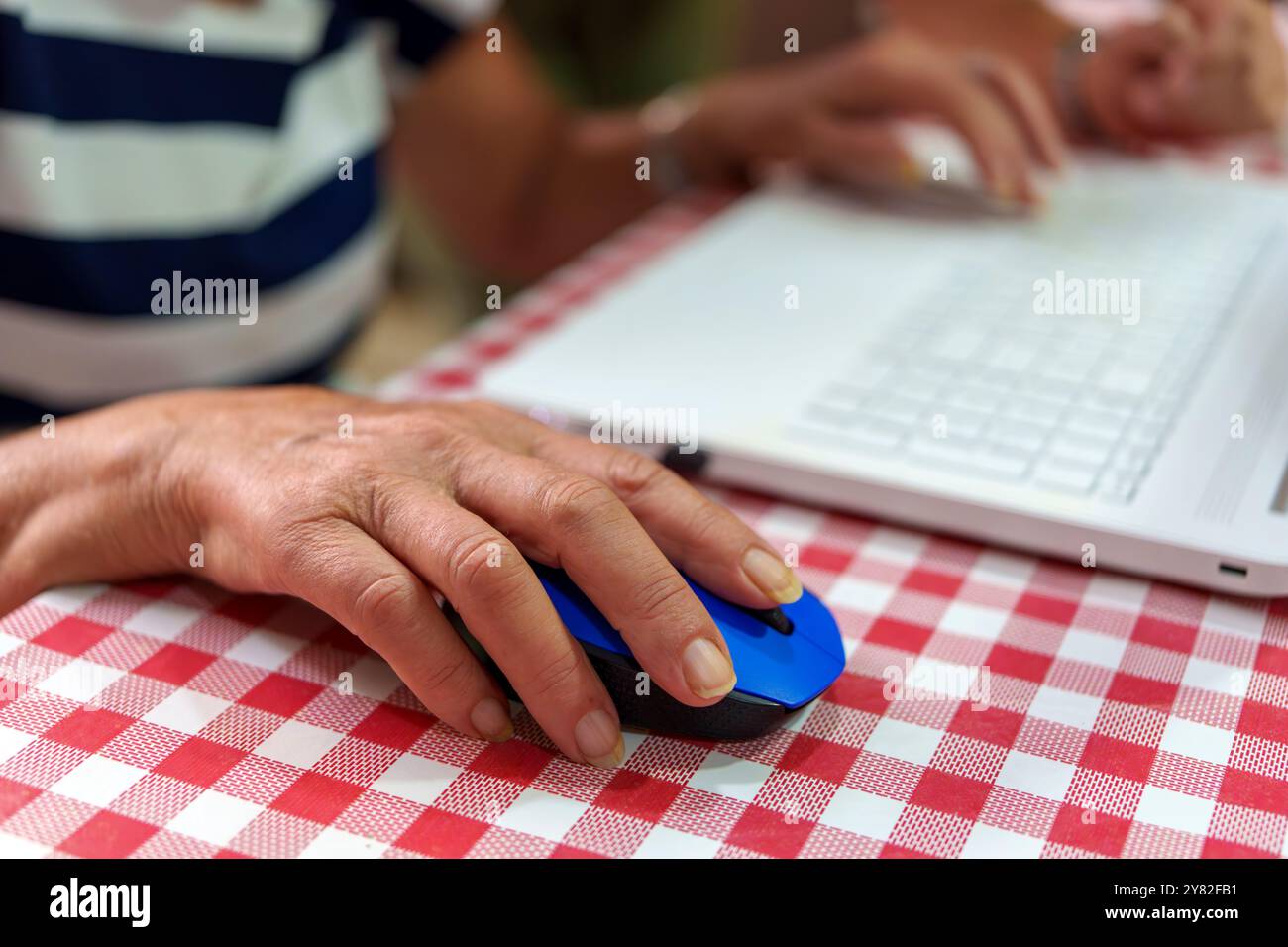 Elderly Woman’s Hand Using a Laptop to Overcome the Digital Divide ...