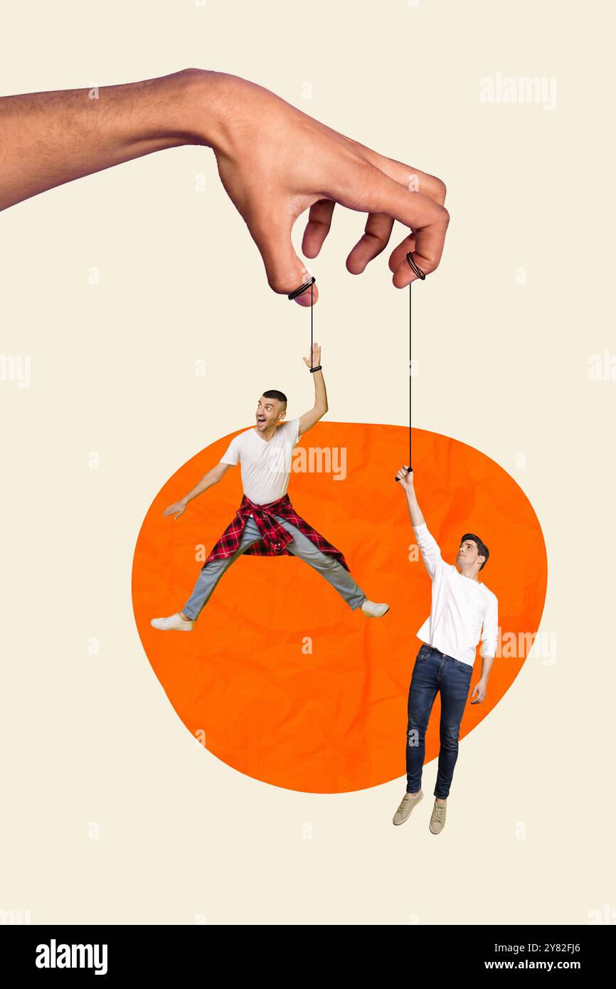 Vertical composite artwork collage image picture of arm hold strings ...