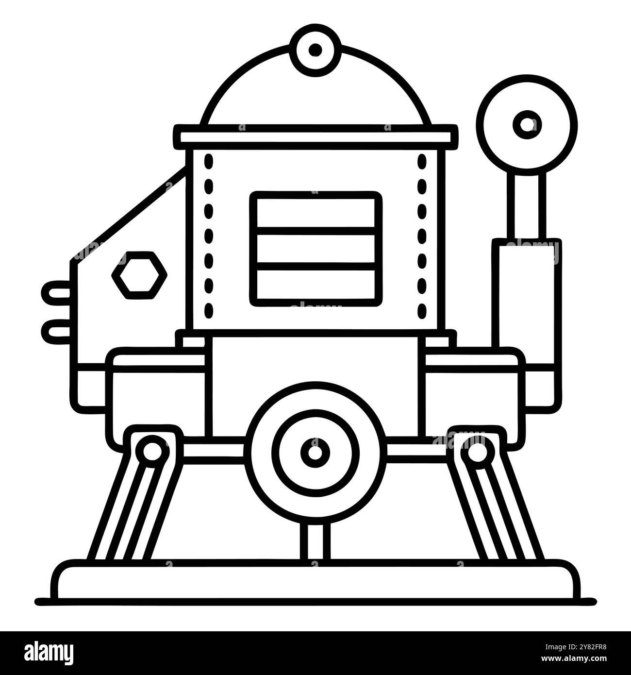 A simple. black and white line drawing of a futuristic lunar rover ...