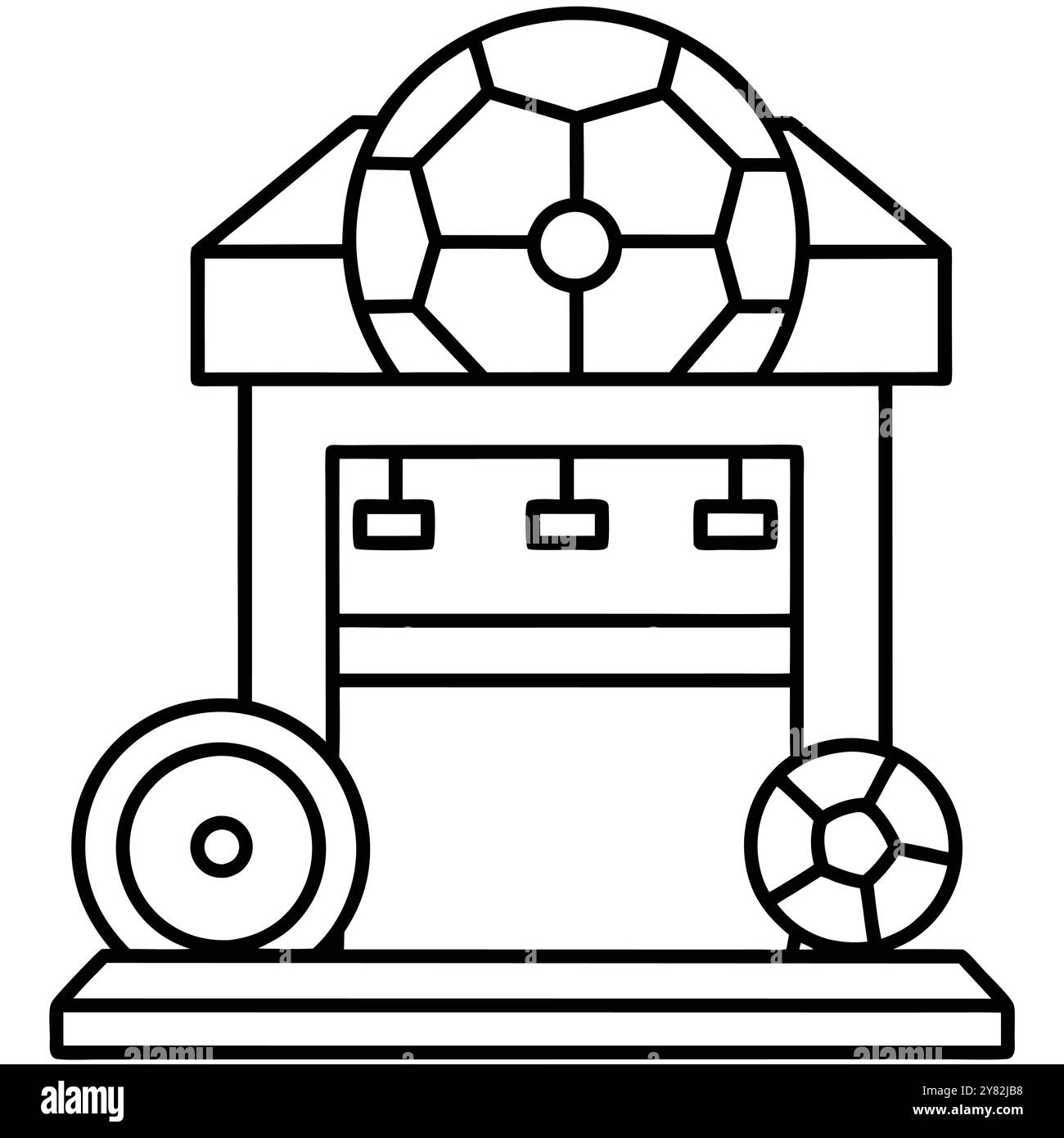 A simple line drawing of a soccer goal. featuring a soccer ball on top ...