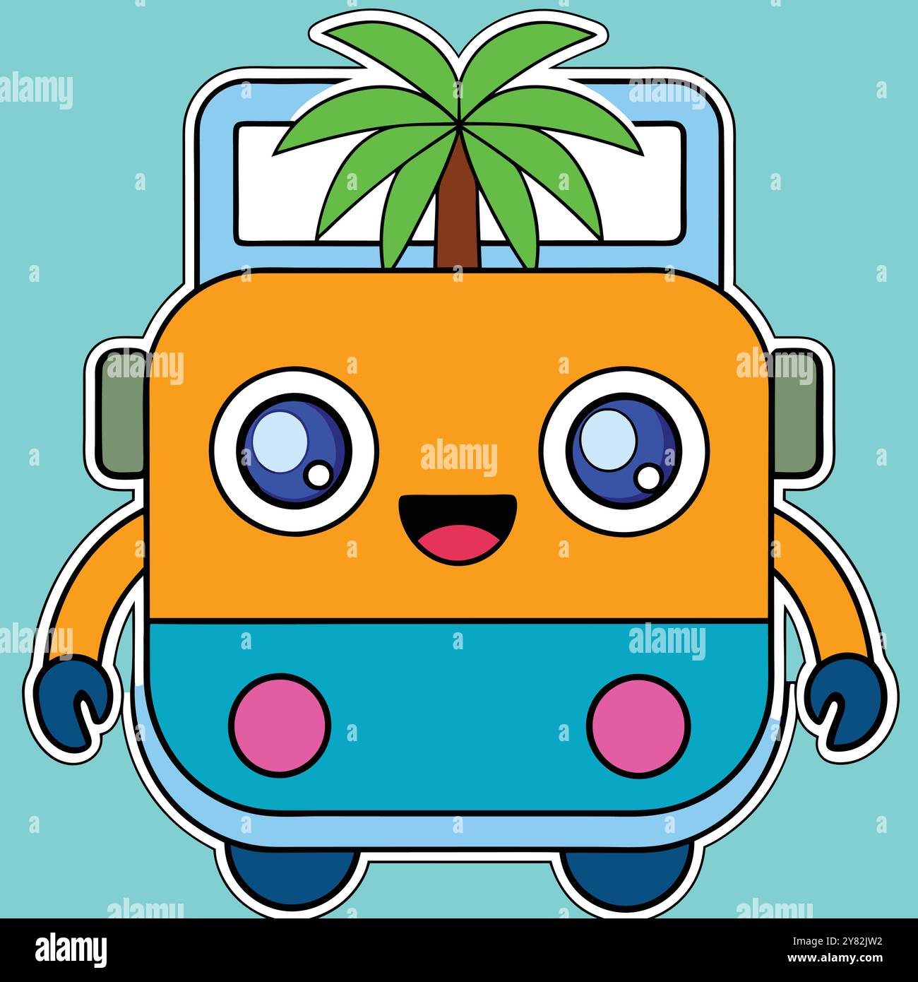A friendly. cartoon style robot with a palm tree on top. Perfect for ...