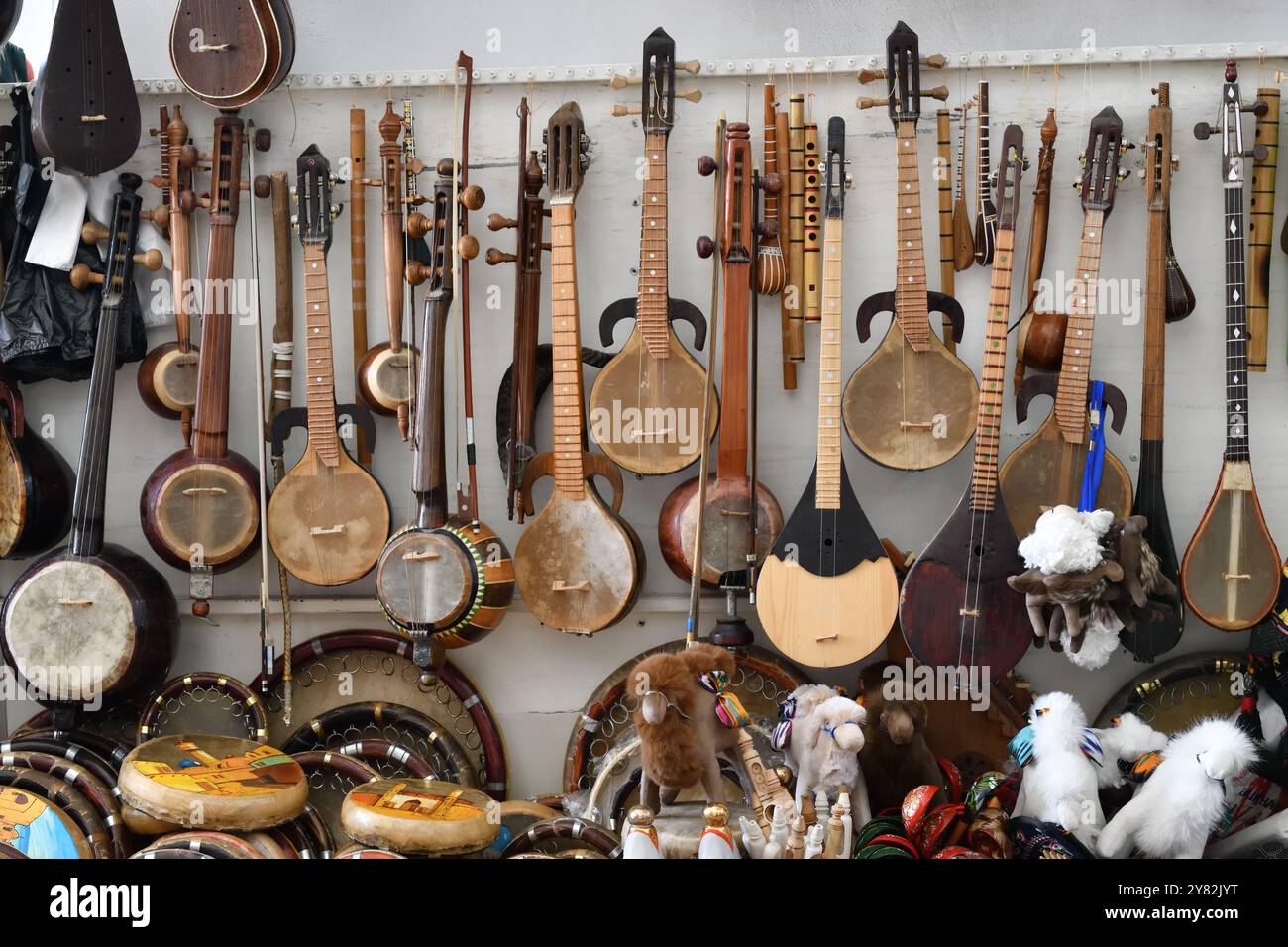 The traditional uzbek musical instruments such as rubab, sato, dutor ...