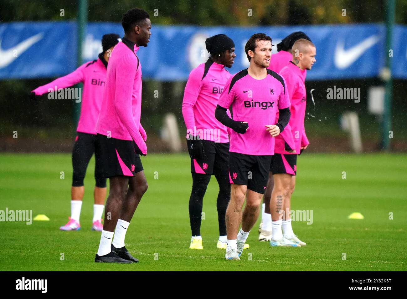 Chelsea's Ben Chilwell (centre right) and team-mates during a training ...