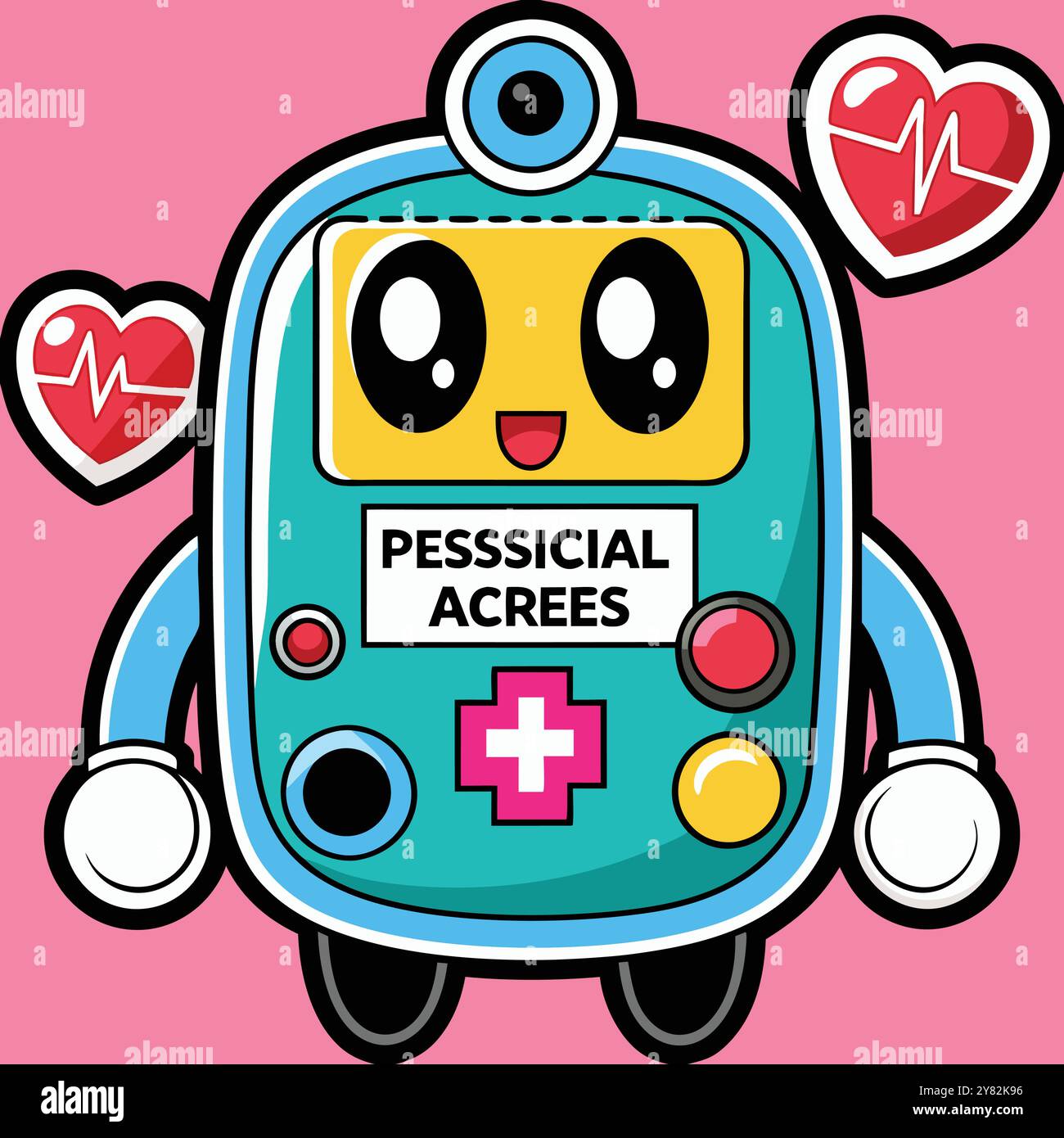 Cute. cartoon style robot with a friendly face. featuring a heart with ...