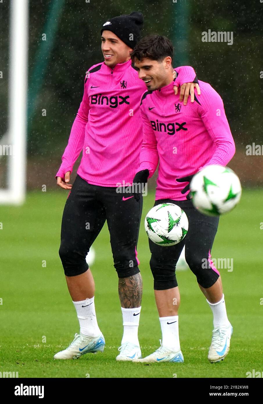Chelsea's Enzo Fernandez (left) and Pedro Neto during a training ...