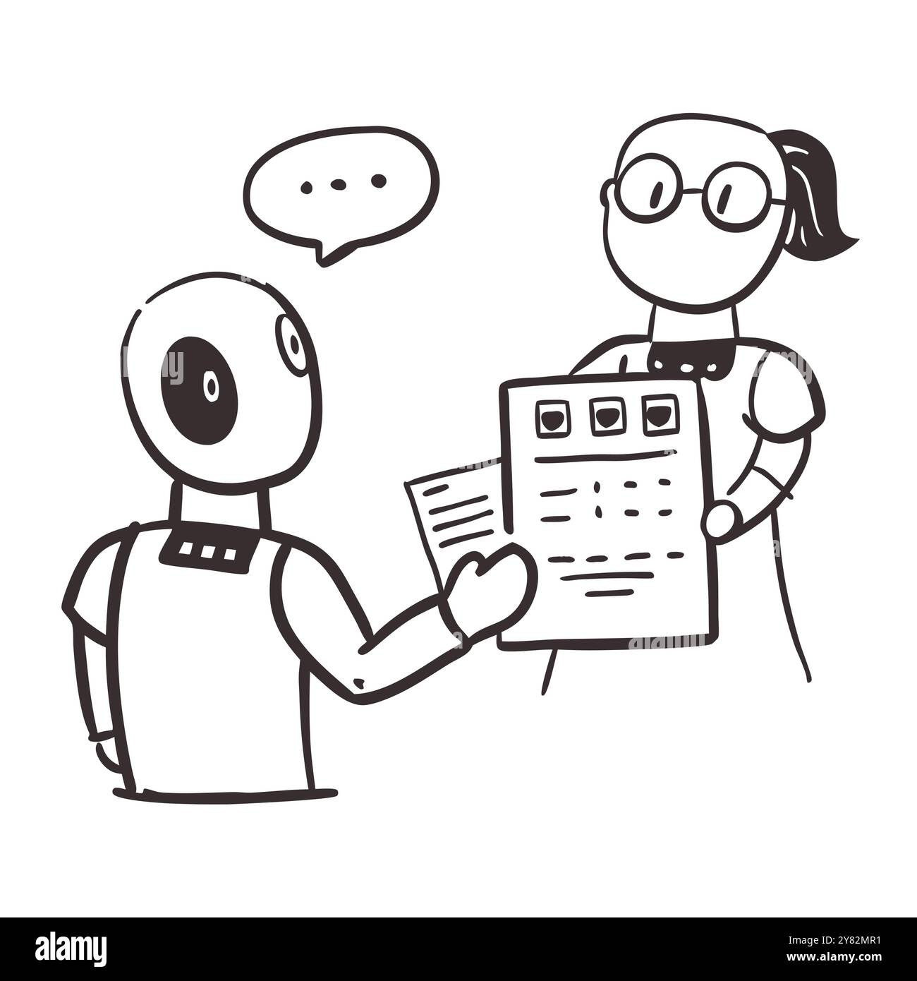 A simple hand drawn illustration depicting a woman explaining a ...