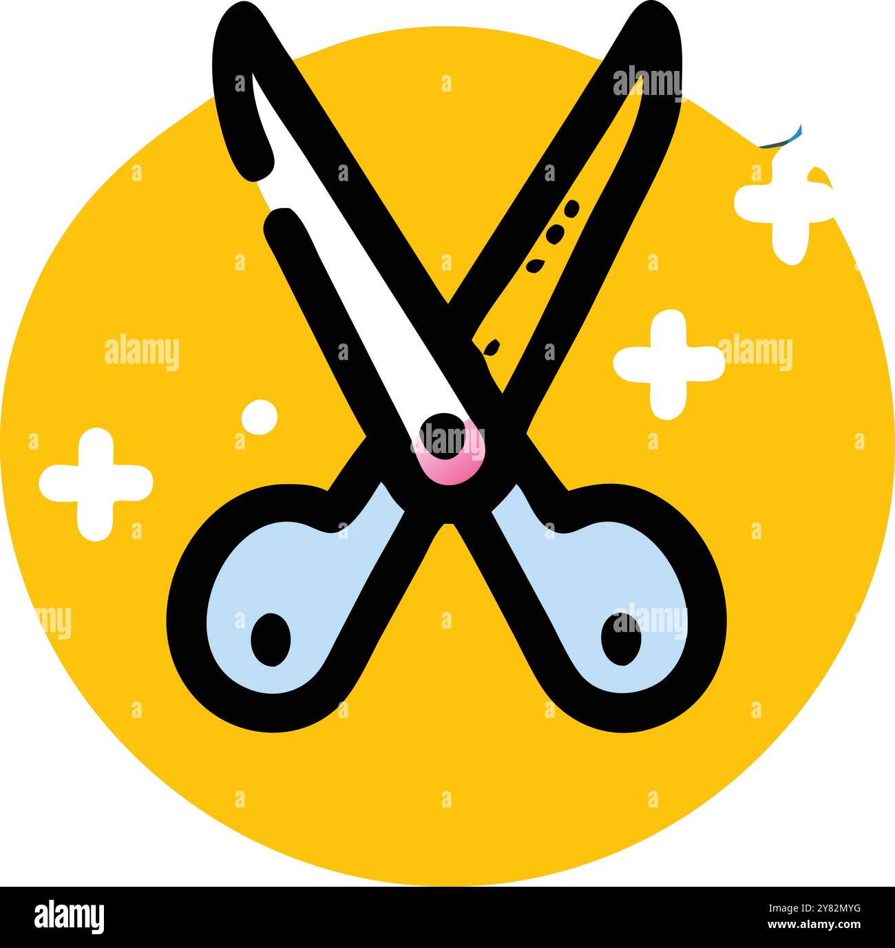 A simple and modern icon depicting a pair of scissors against a bright ...