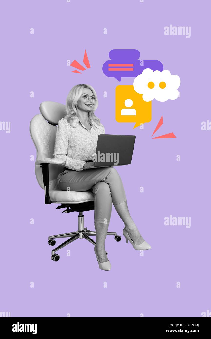 Composite collage picture image of old female boss chief work remote ...