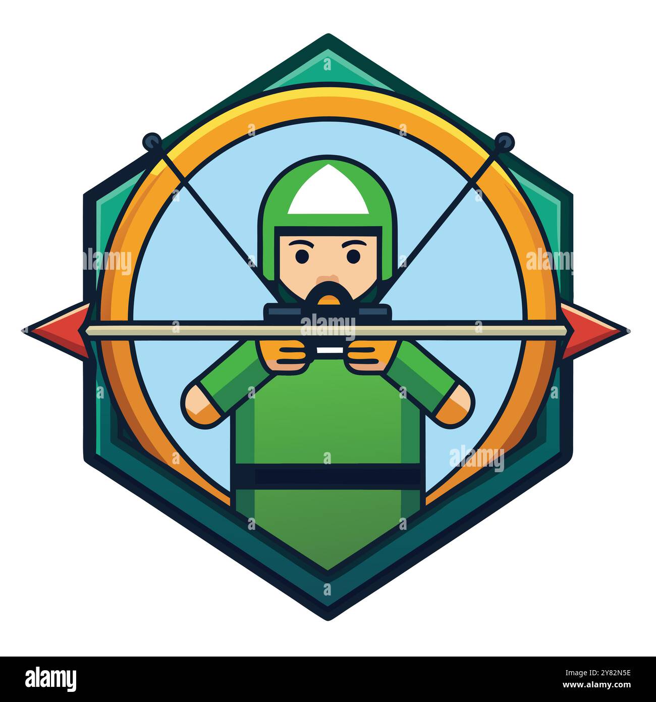 A stylized cartoon illustration of a person aiming with a bow and arrow ...