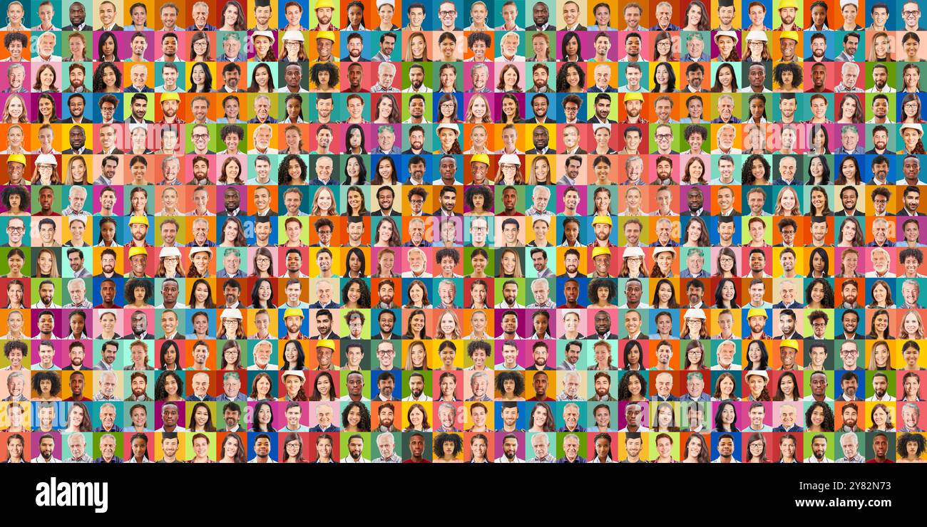 Large panorama of adults of many generations in front of monochrome ...