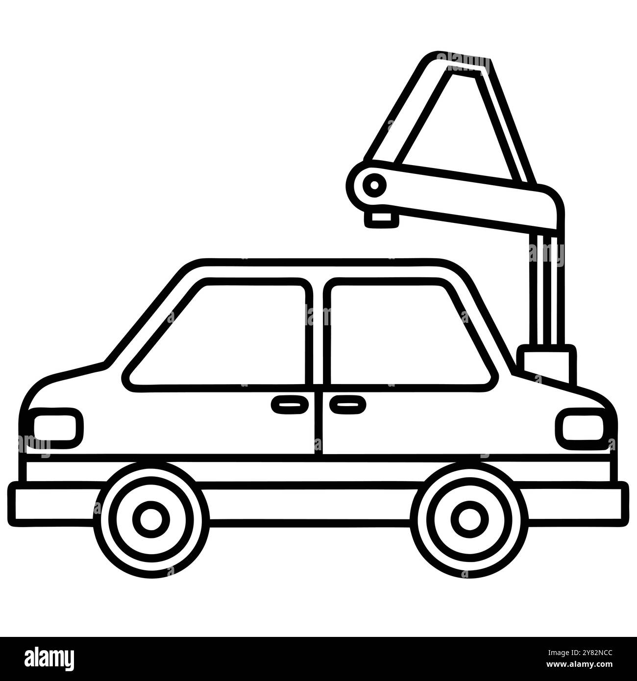 A simple line drawing illustration of a car with a crane arm Stock ...