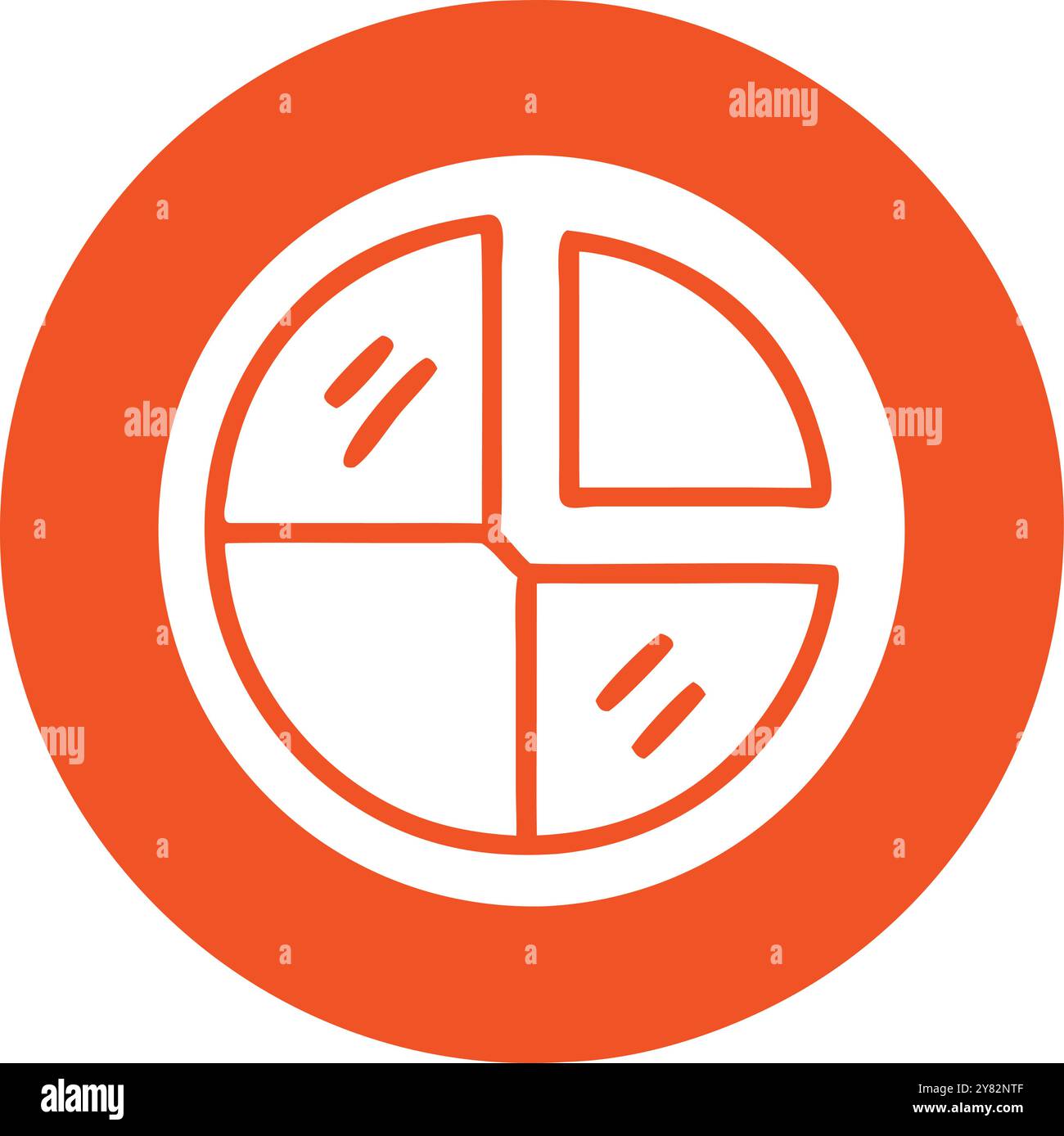 A simple and modern icon representing a pie chart divided into four equal sections. This ...