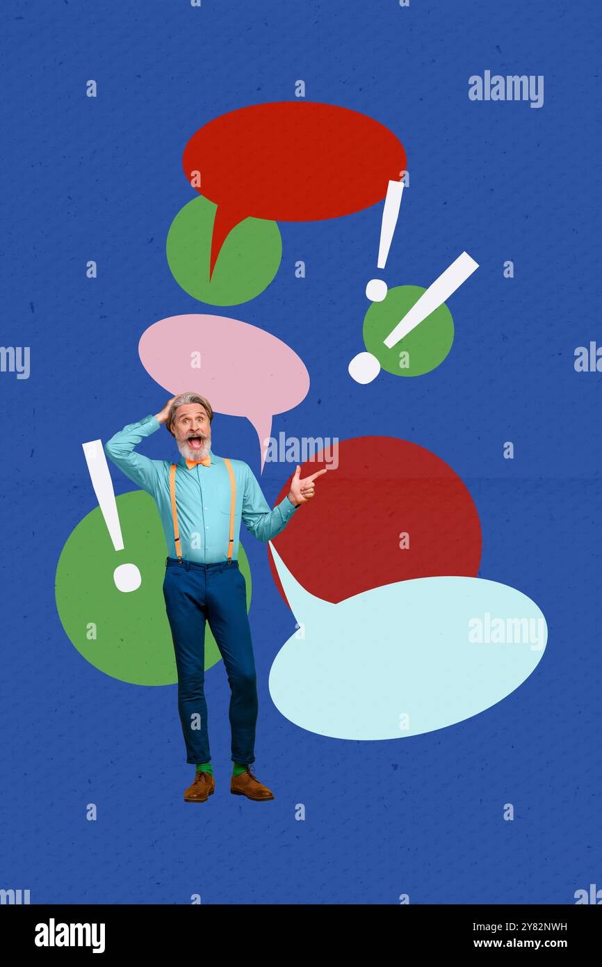 Vertical poster collage elder gentleman vintage outfit shocked finger ...