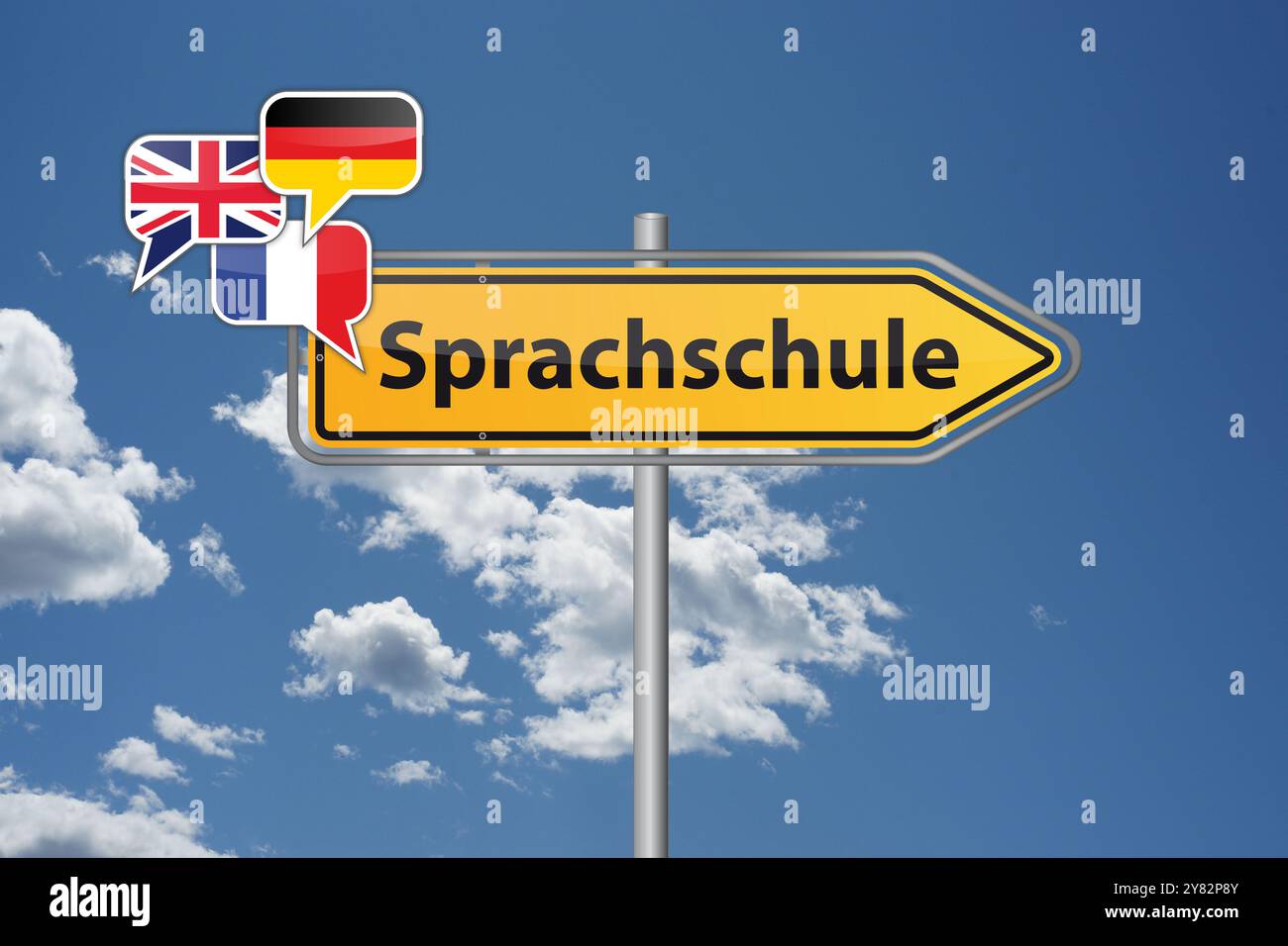 A Direction Sign for a Language School Featuring Various International ...