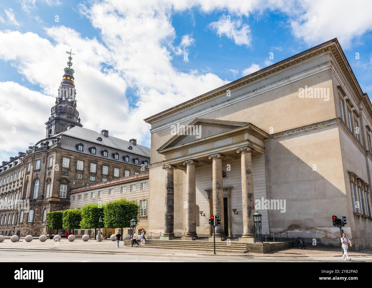 Facade with portico of the Christiansborg Palace Chapel in a ...