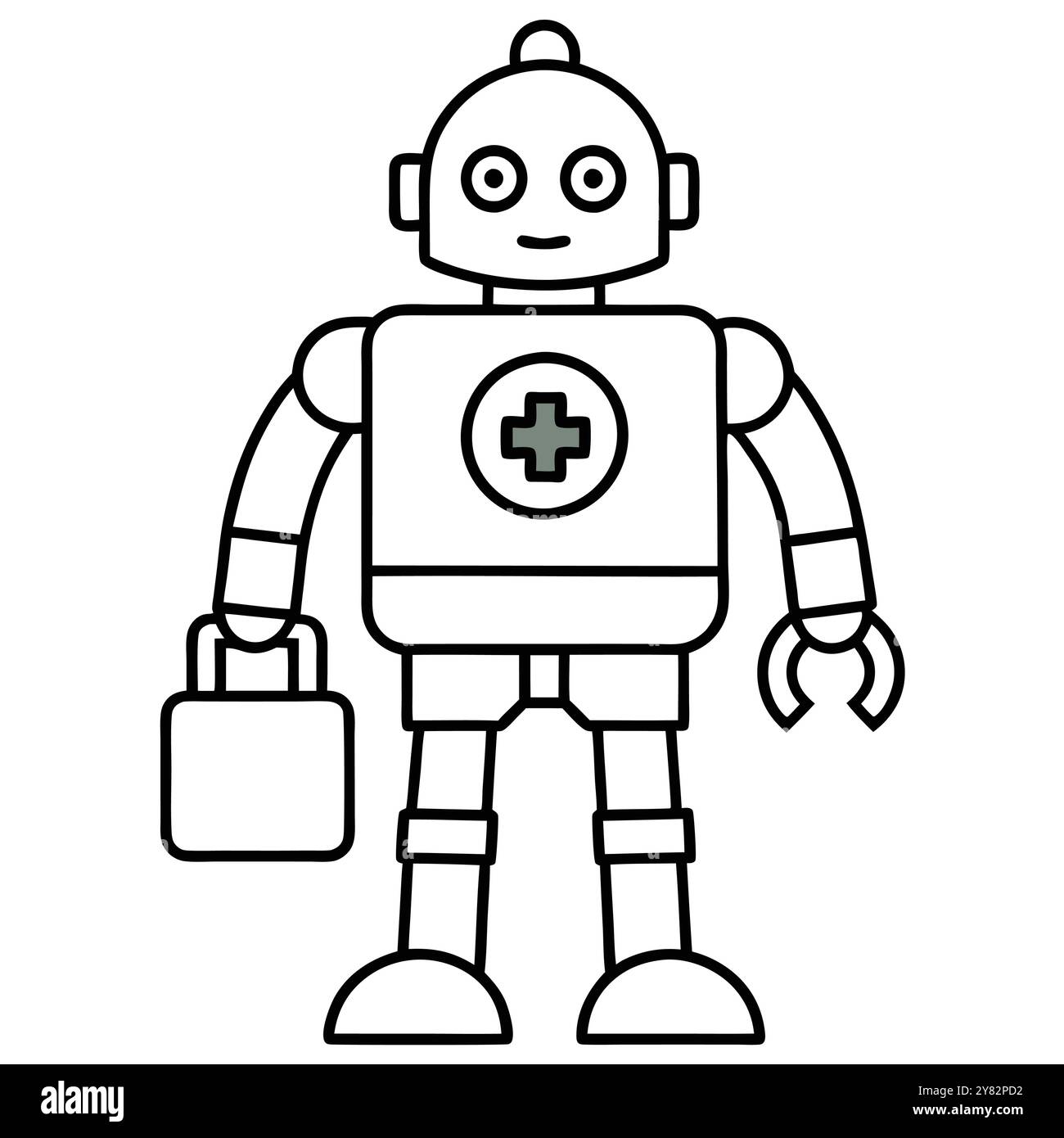 Cute cartoon robot with a cross on its chest and a first aid kit ...