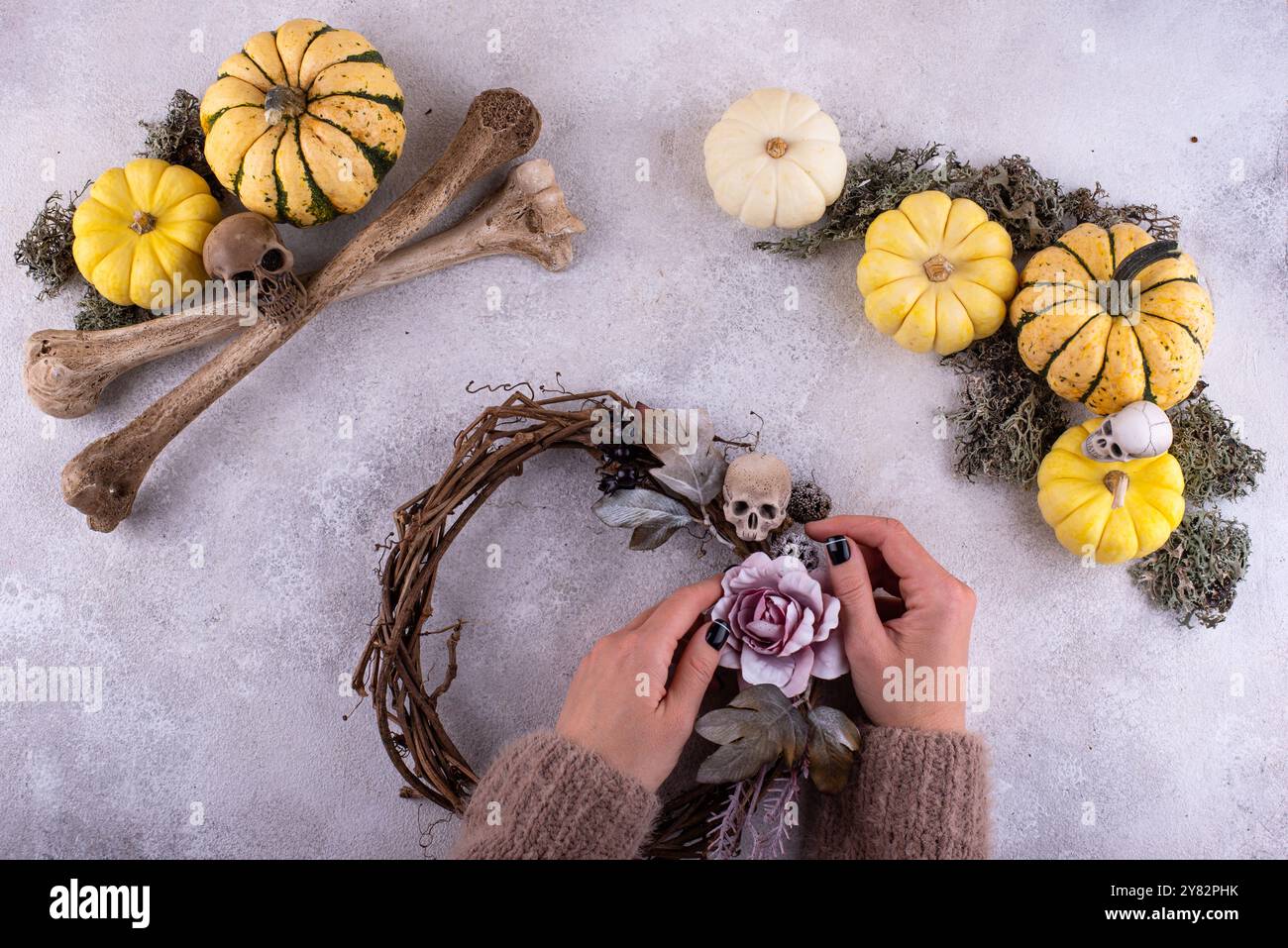 Process of making Halloween wreath Stock Photo - Alamy