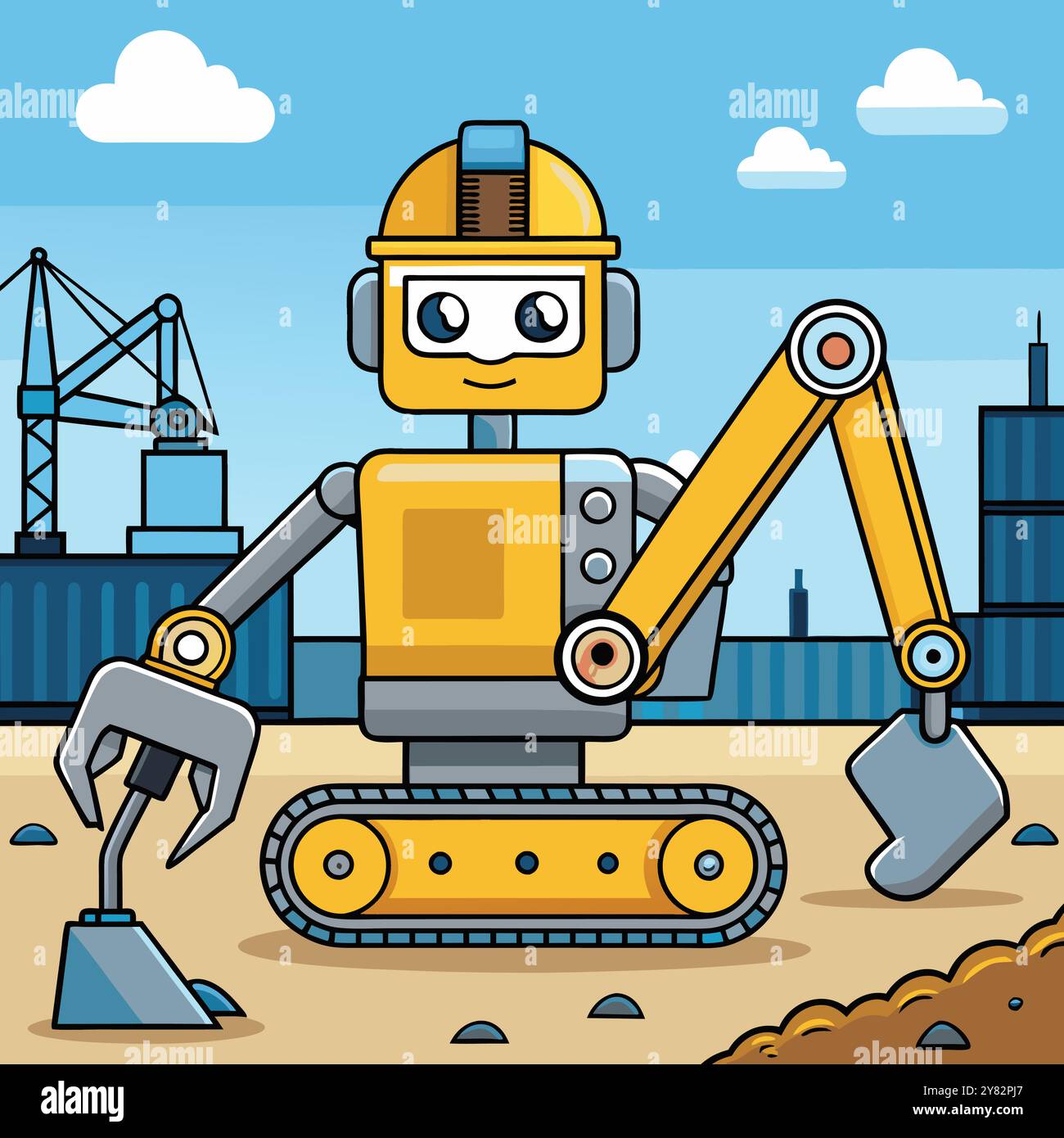A friendly robot with a hard hat. functioning as a construction ...