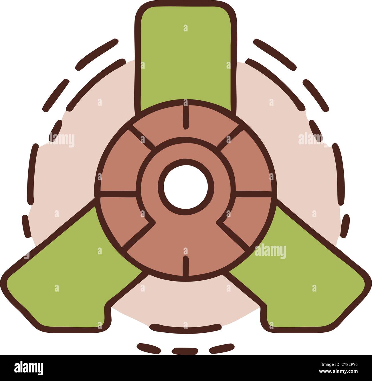 A simple. stylized icon of a fan with three blades. Perfect for use in ...