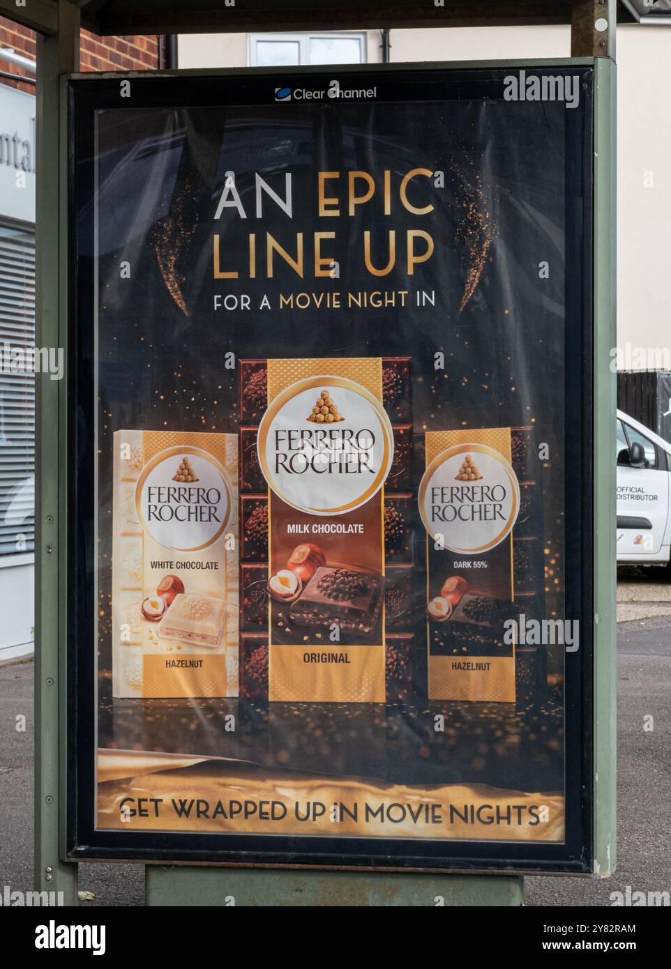Bus stop with large advert advertisement advertising Ferrero Rocher ...