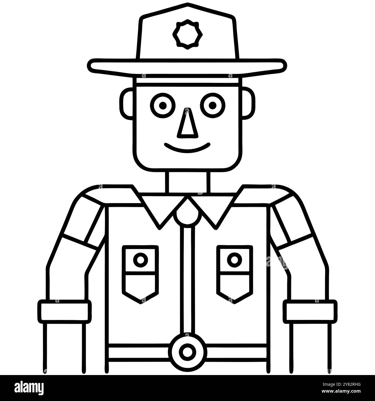 A simple. black and white line art illustration of a friendly robot ...