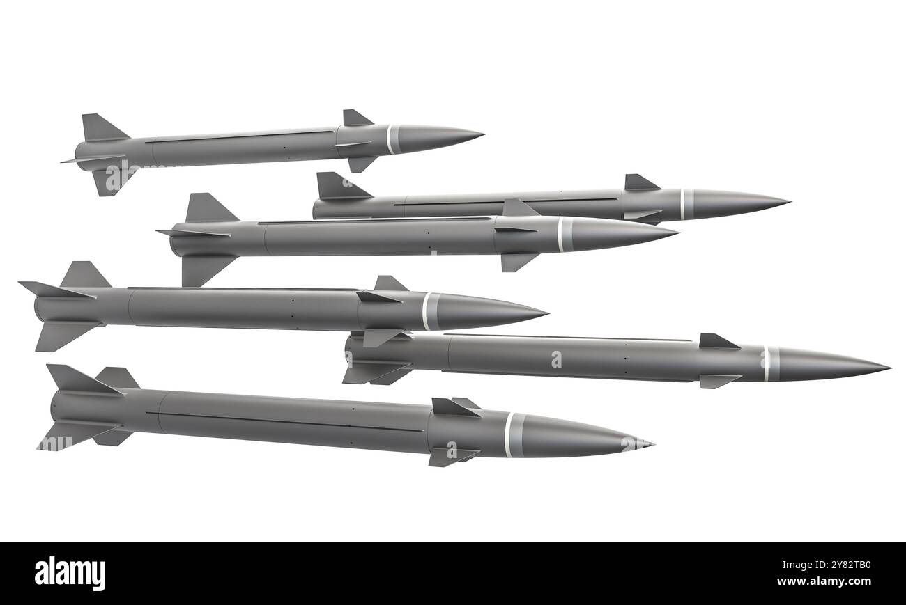 3d illustration missiles flying in formation white background Stock ...