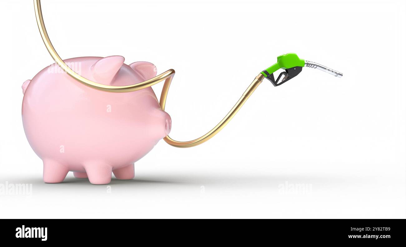 Piggy bank golden gas pump nozzle symbolizing high fuel prices 3d Stock ...