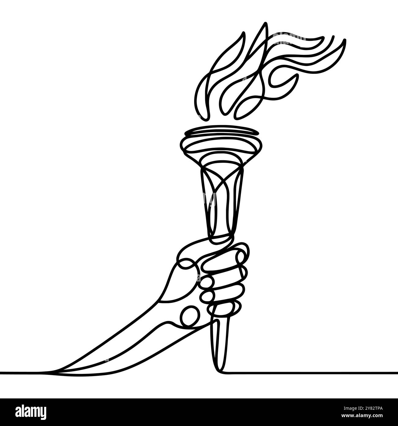 Continuous line drawing of the Olympic torch. Single line drawing of ...