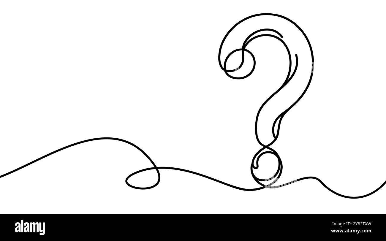 Continuous linear drawing of question mark. One line drawing background ...