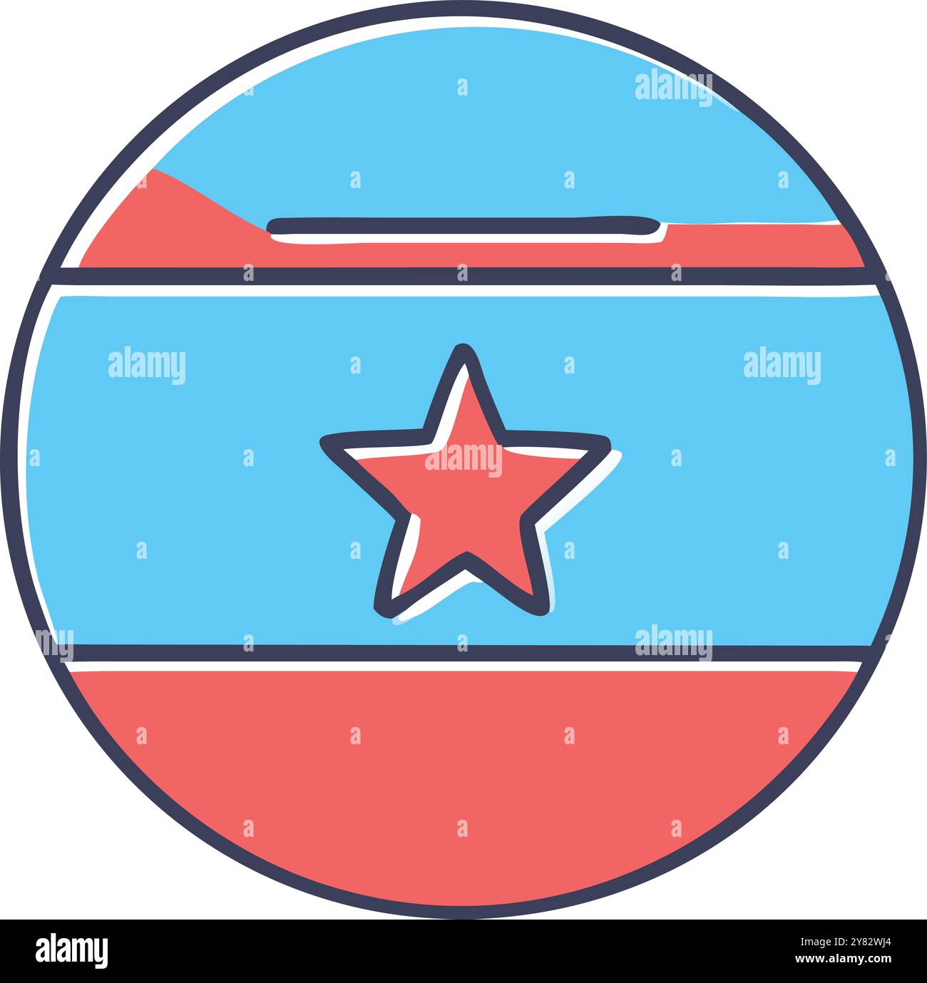 A simple and modern icon featuring a red star inside a blue and red ...