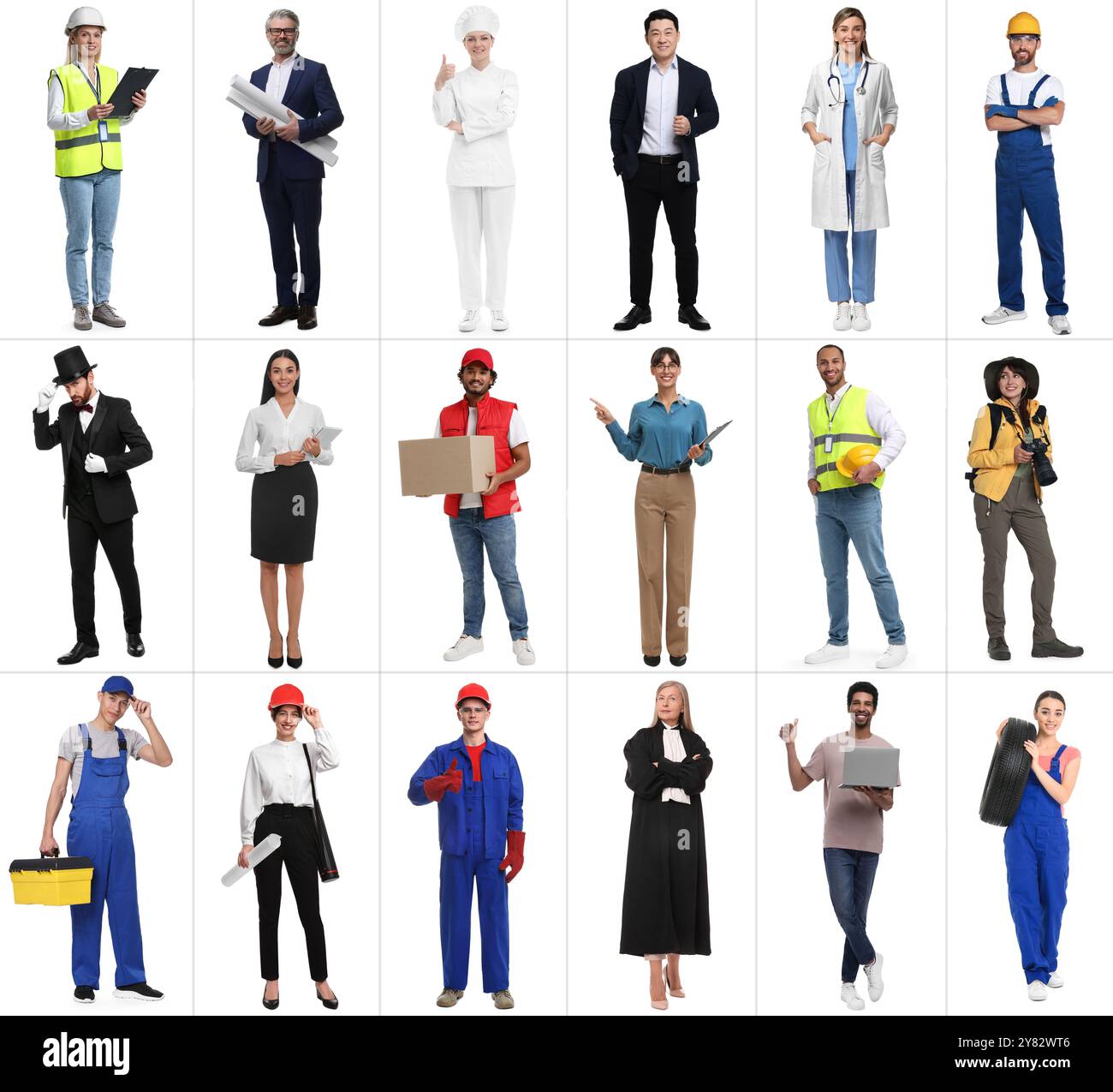 People of different professions on white background, collage Stock ...