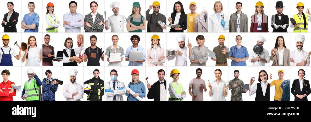 People of different professions on white background, collage Stock ...
