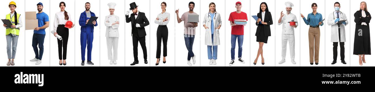 People of different professions on white background, collage Stock ...